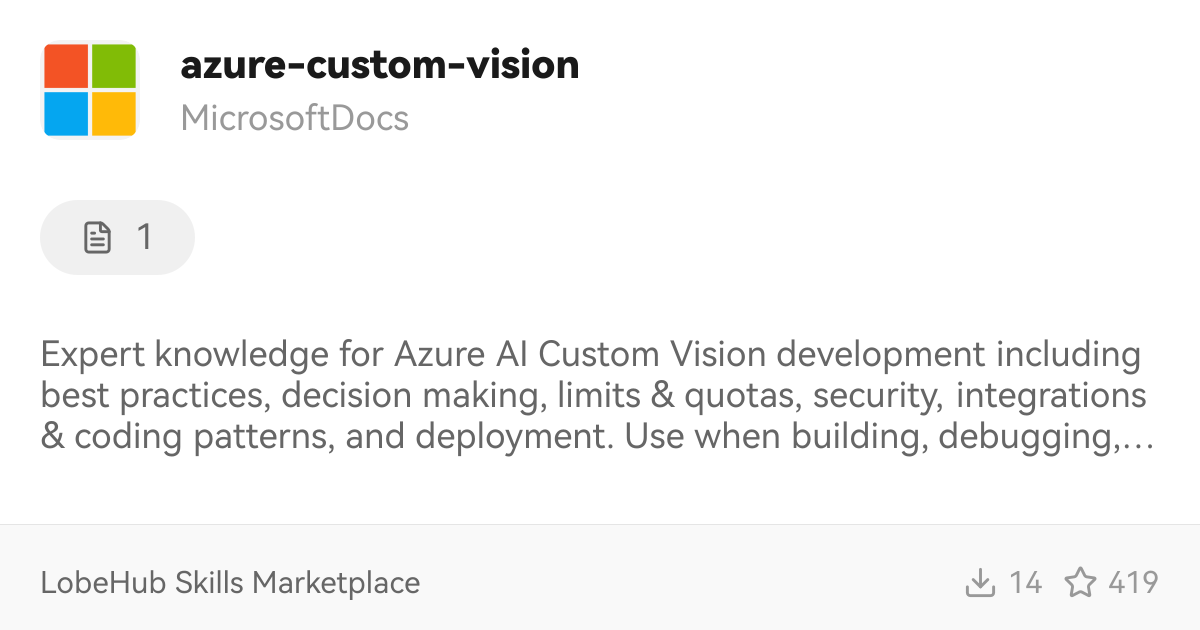 azure-custom-vision | Skills Marketp... · LobeHub